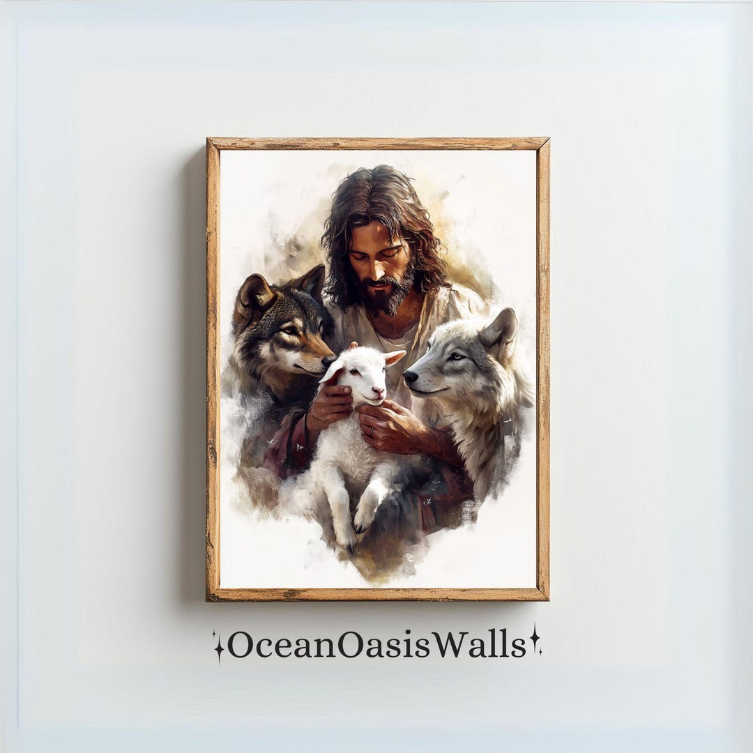 Jesus Saves, Good Shepherd Painting Jesus and Lamb Wall Art, Jesus and ...