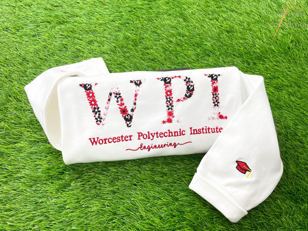 WPI College Floral Letter Embroidered Sweatshirt Hoodie Embroidery ...