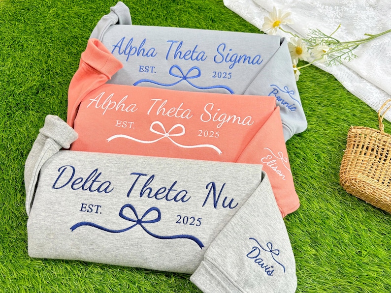 Custom Embroidered Greek Letter Sweatshirt, Coquette Bow Crewneck Shirt ...