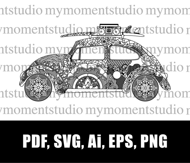VW Beetle Mandala Design, Volkswagen Beetle, Vector File, Mandala ...