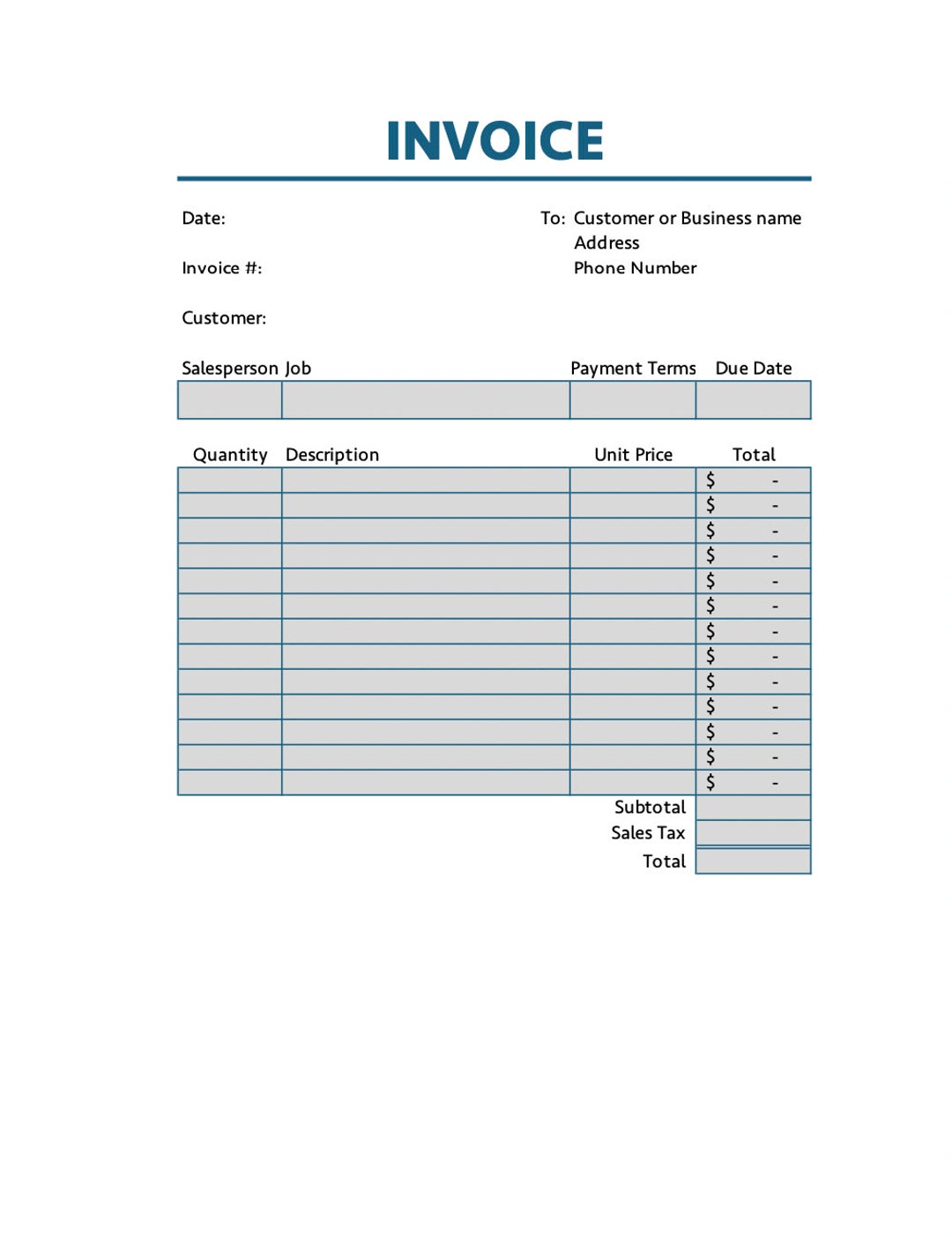 Invoice Template - Easy to Edit - Billing Template - Invoice Form ...