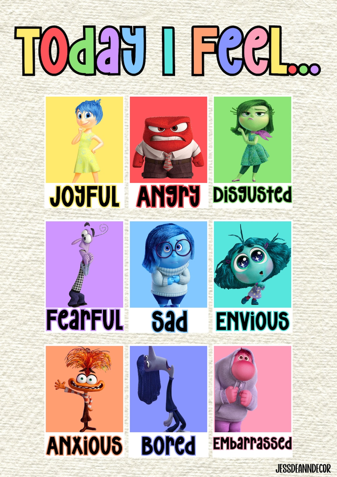 Today I Feel Png | Inside Out Characters | Cartoon Emotions Posters ...