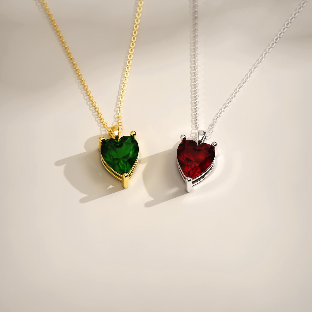 Heart Cut Ruby Necklace in 14K Solid Gold, Heart Shaped Gemstone ...