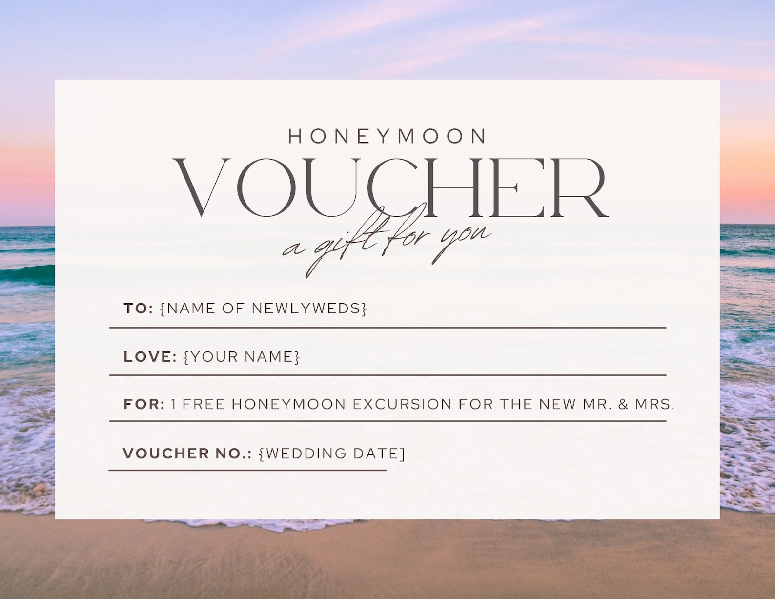 Honeymoon Gift - Excursion Voucher (BEACH) - Etsy