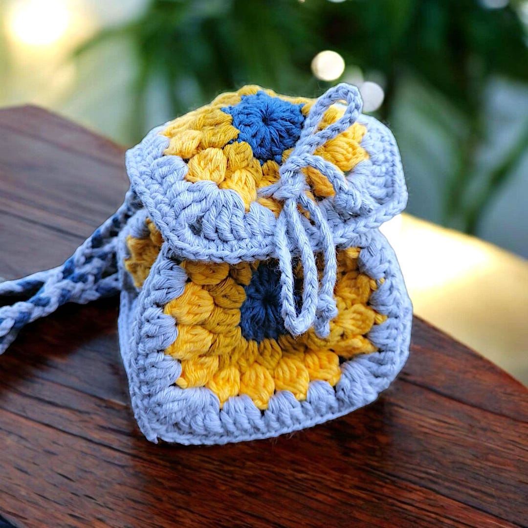 Granny Square Crochet Bag Pattern Drawstring Backpack, Crochet Purse ...