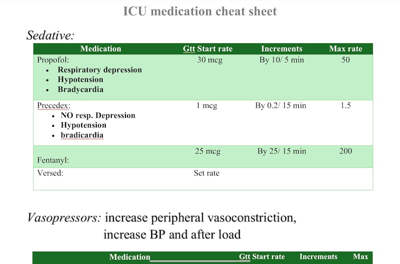 ICU Medication Cheat Sheet - Etsy