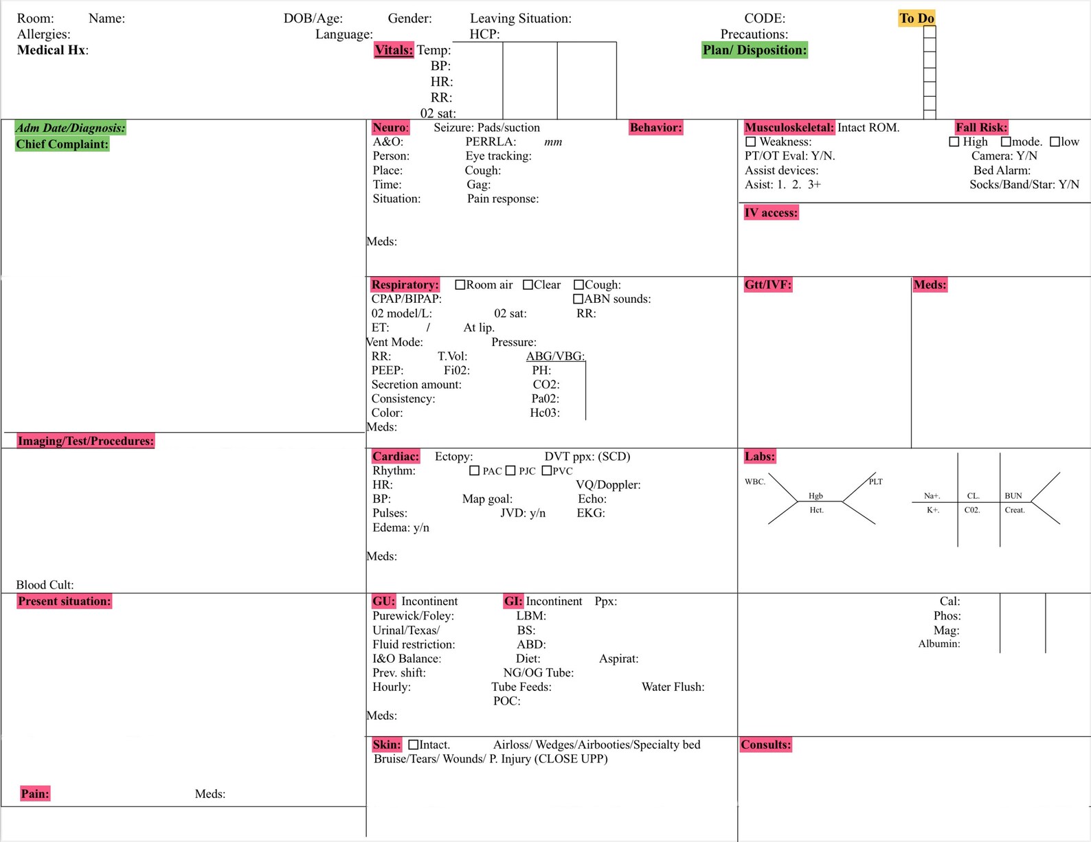 Printable ICU Report Sheet, Nurse Report Sheet, Important Medication ...