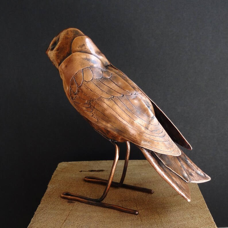 Copper Bird Sculpture Finch OOAK Hammered Engraved - Etsy