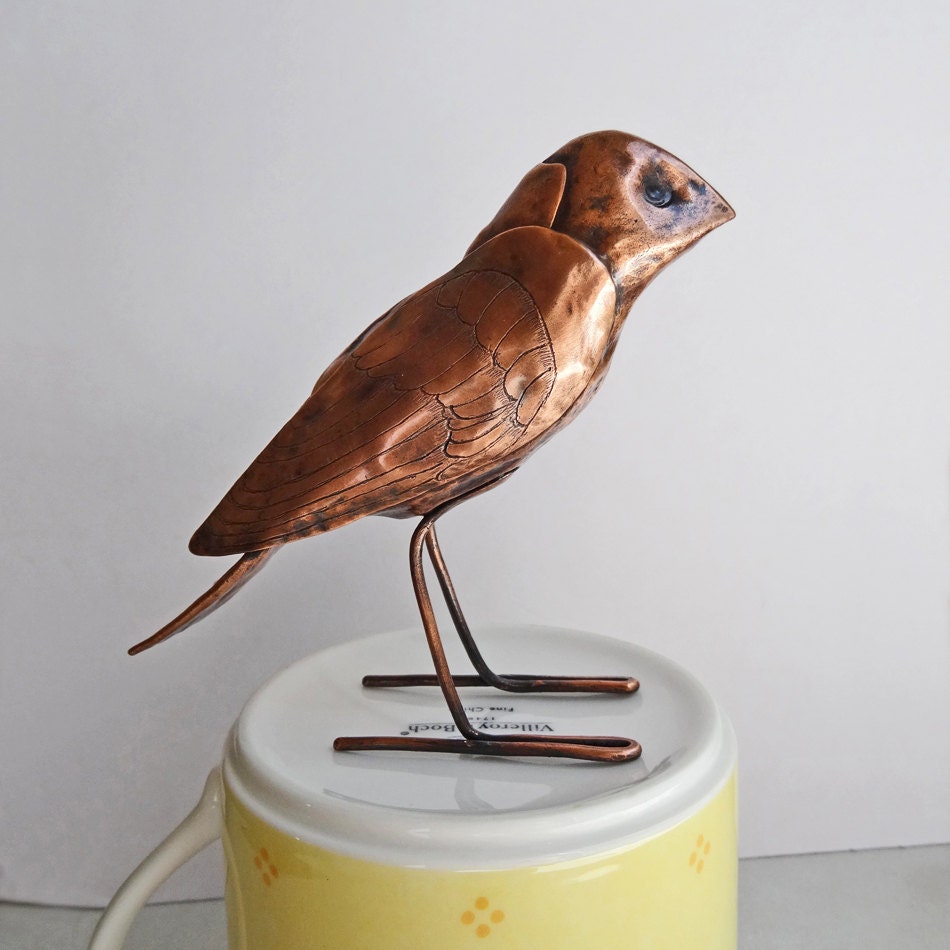 Copper Bird Sculpture Finch OOAK Hammered Engraved - Etsy