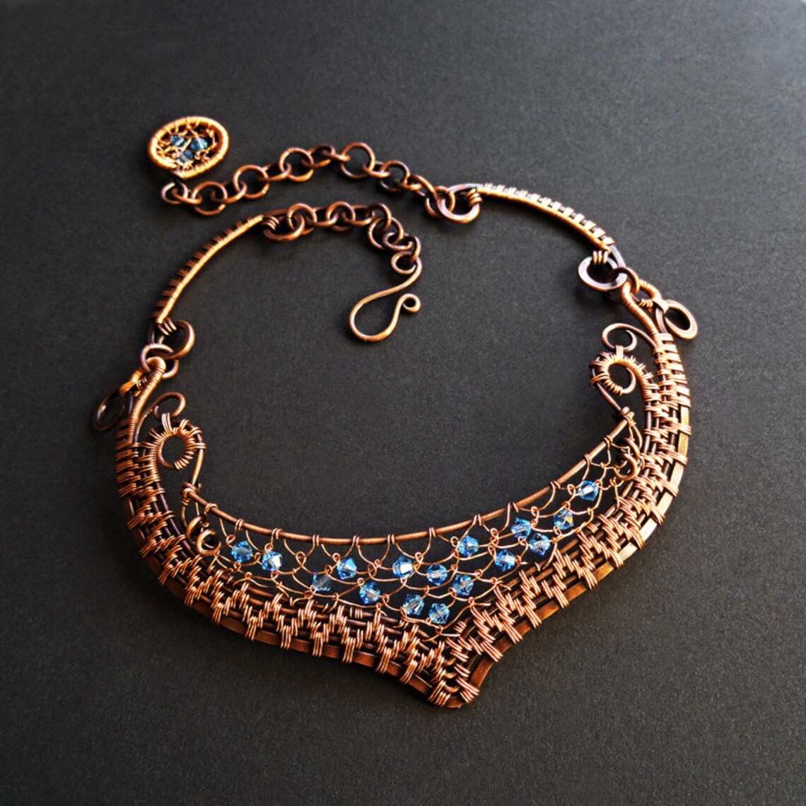 Fabulous Woven Copper & Crystal Collar Aqua OOAK Statement Necklace ...