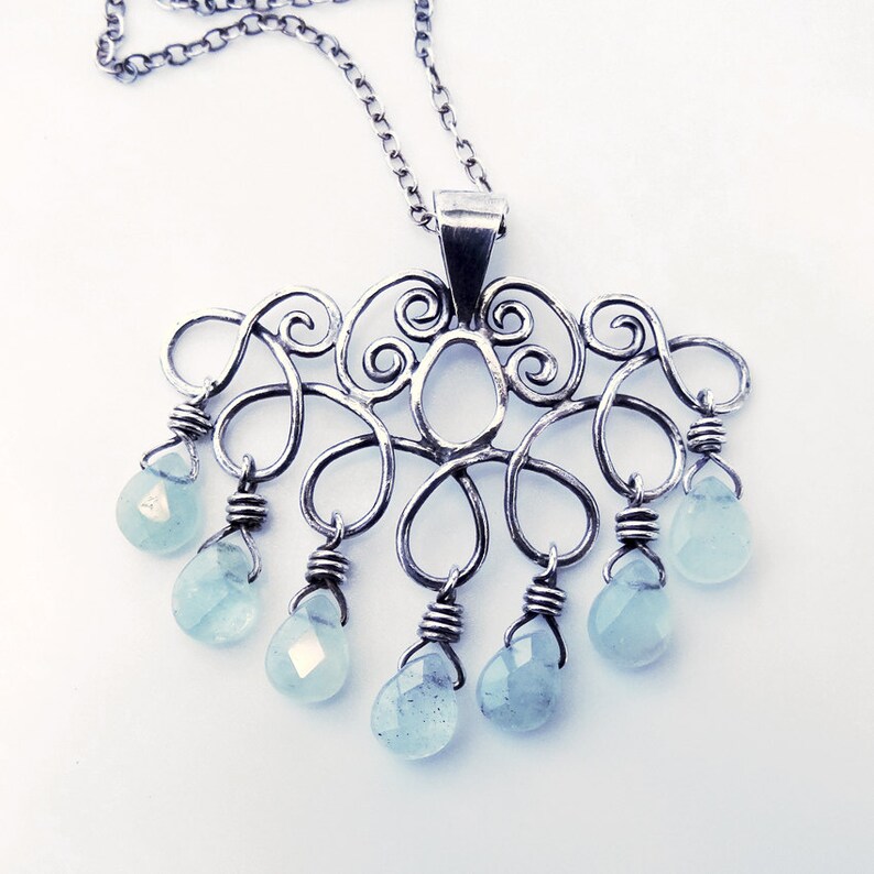 Icy Drops Aquamarine Romantic Swirling Sterling Pendant Necklace - Etsy UK