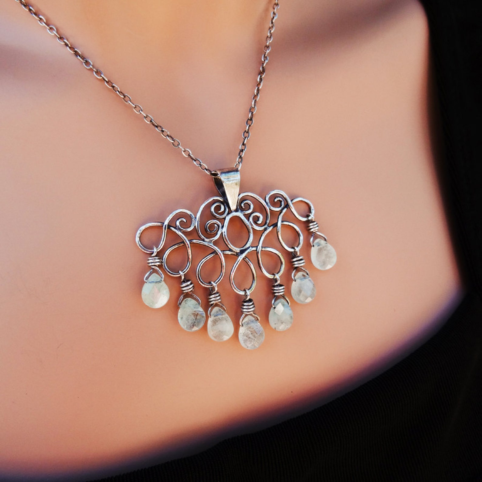 Icy Drops Aquamarine Romantic Swirling Sterling Pendant Necklace - Etsy UK