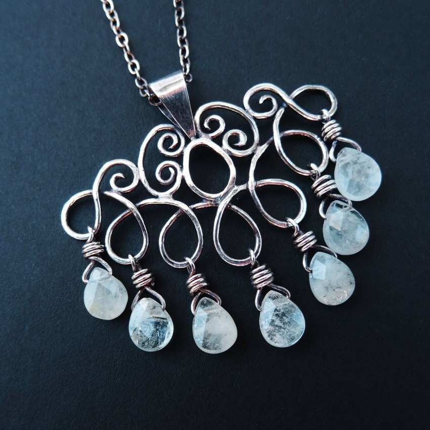 Icy Drops Aquamarine Romantic Swirling Sterling Pendant Necklace - Etsy UK
