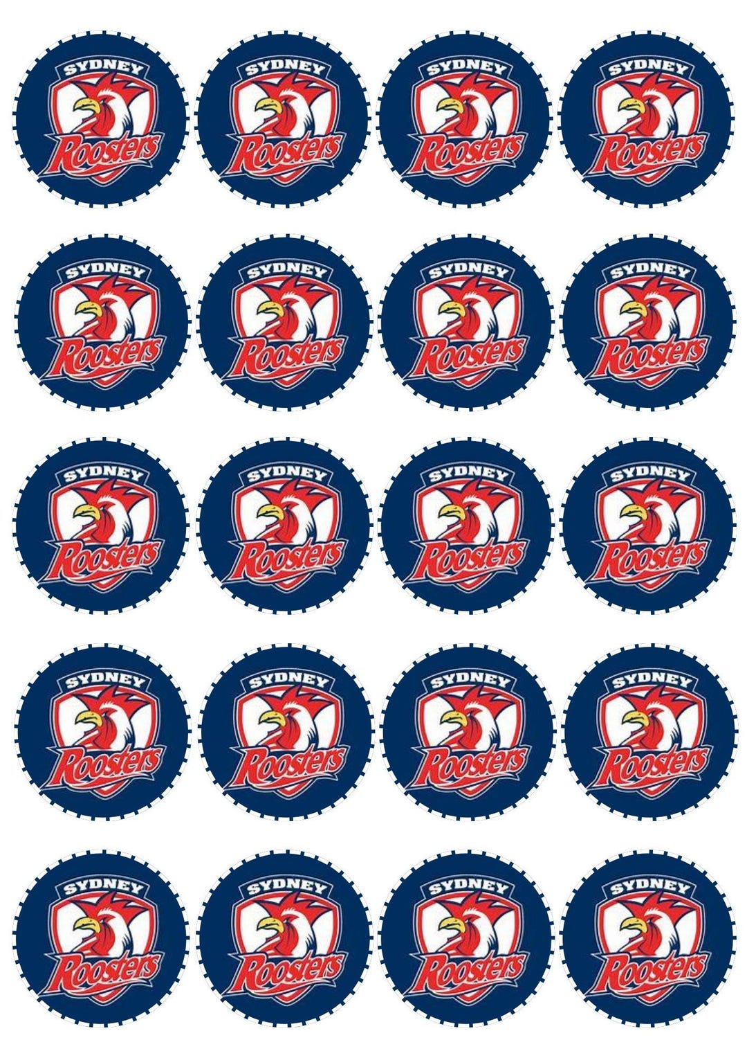 Nrl Roosters Logo Theme Cupcake Toppers Template 20 per Page - Etsy