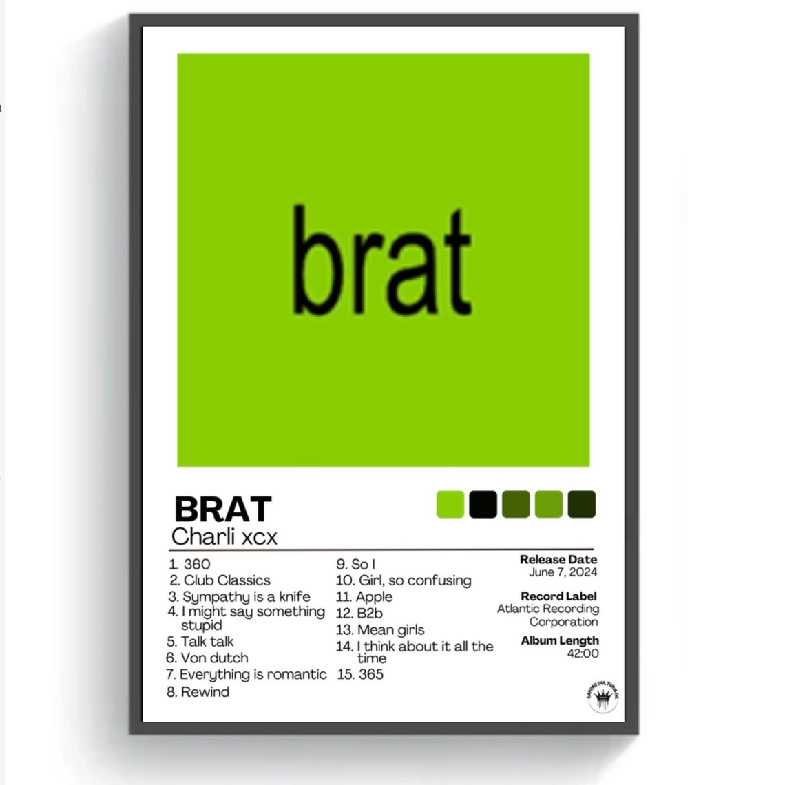 Charli Xcx BRAT Album Cover Poster, Wall Art, Printable, Digital Poster ...