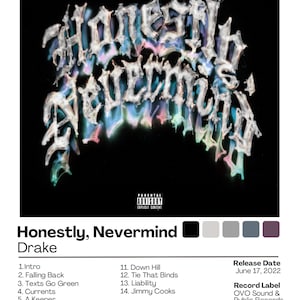 Drake Honestly Nevermind Album Cover Poster, Wall Art, Printable ...