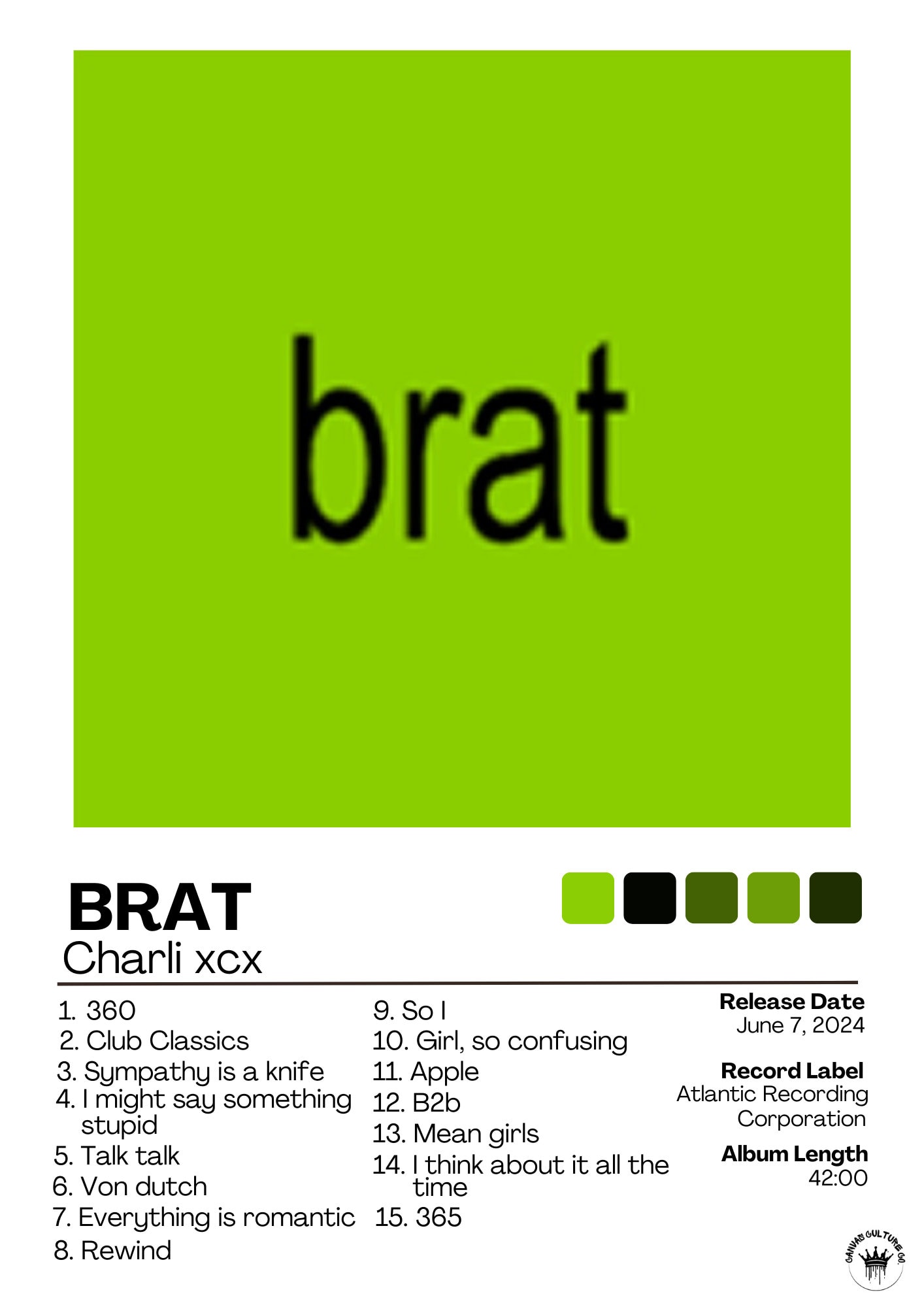 Charli Xcx BRAT Album Cover Poster, Wall Art, Printable, Digital Poster ...