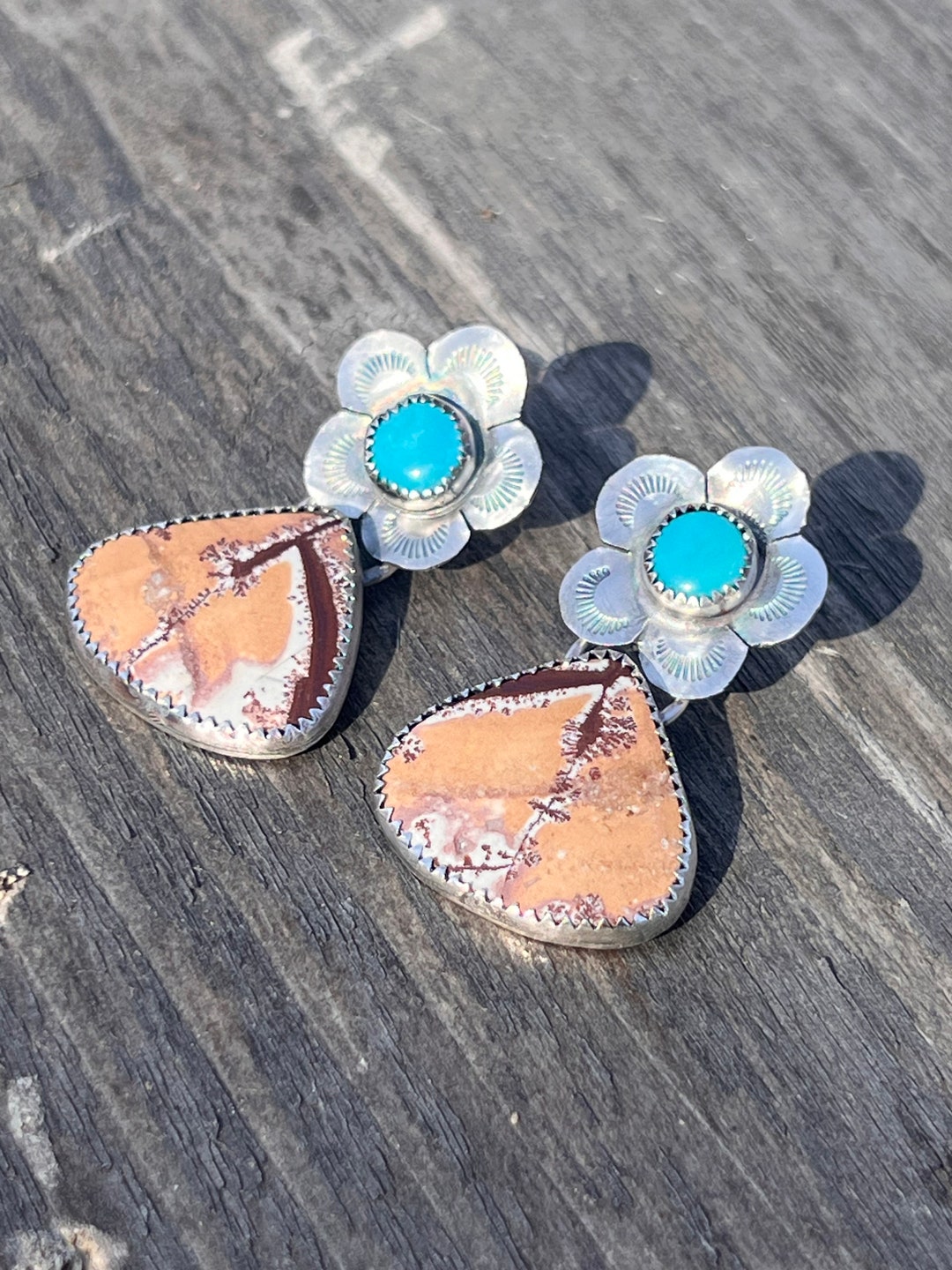 Turquoise, Sonoran Dendrite and Sterling Silver Post Earrings - Etsy