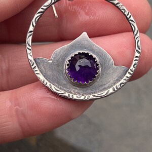 Amethyst and Lotus Flower Sterling Silver Stamped Hoop Earrings - Etsy