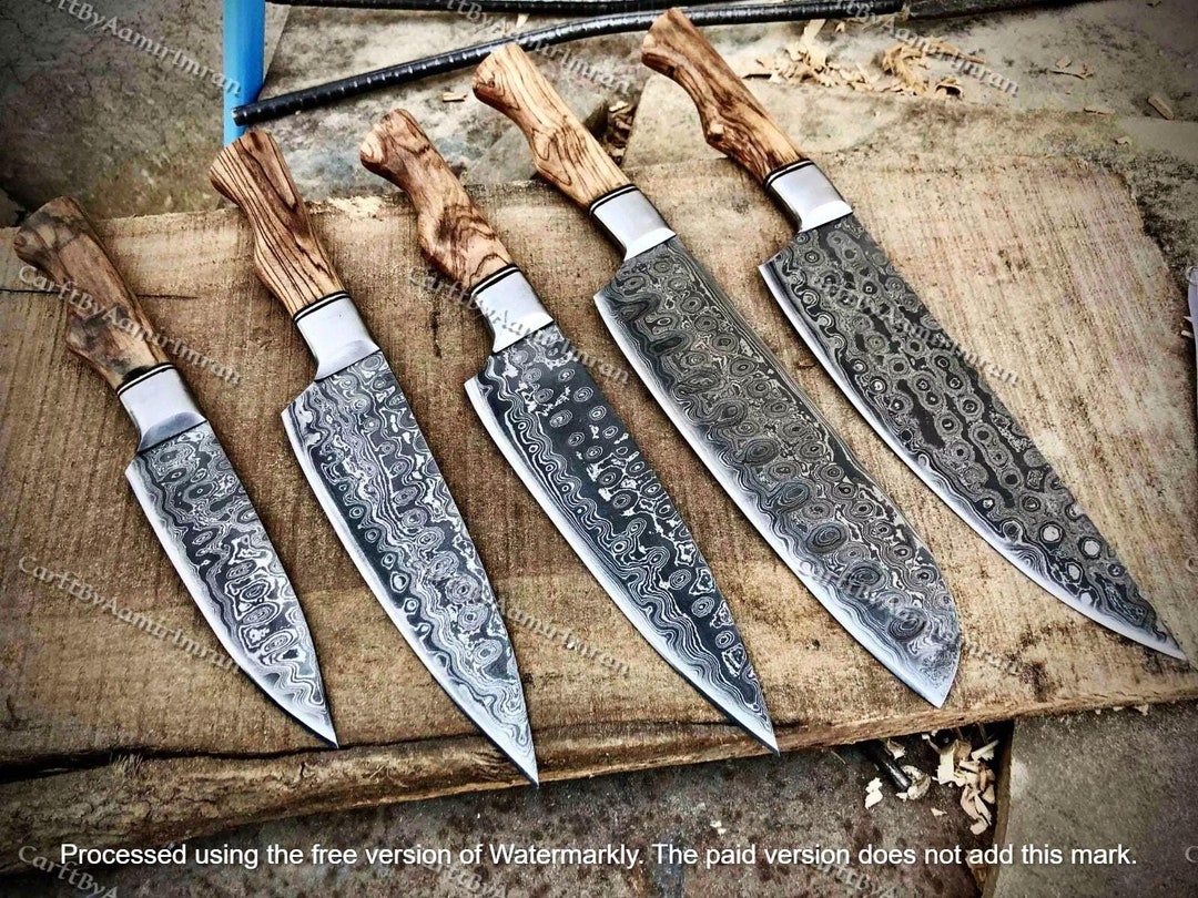 Custom Hand Forged Damascus Steel Chef Set of 5 Pcs Handmade Damscus ...