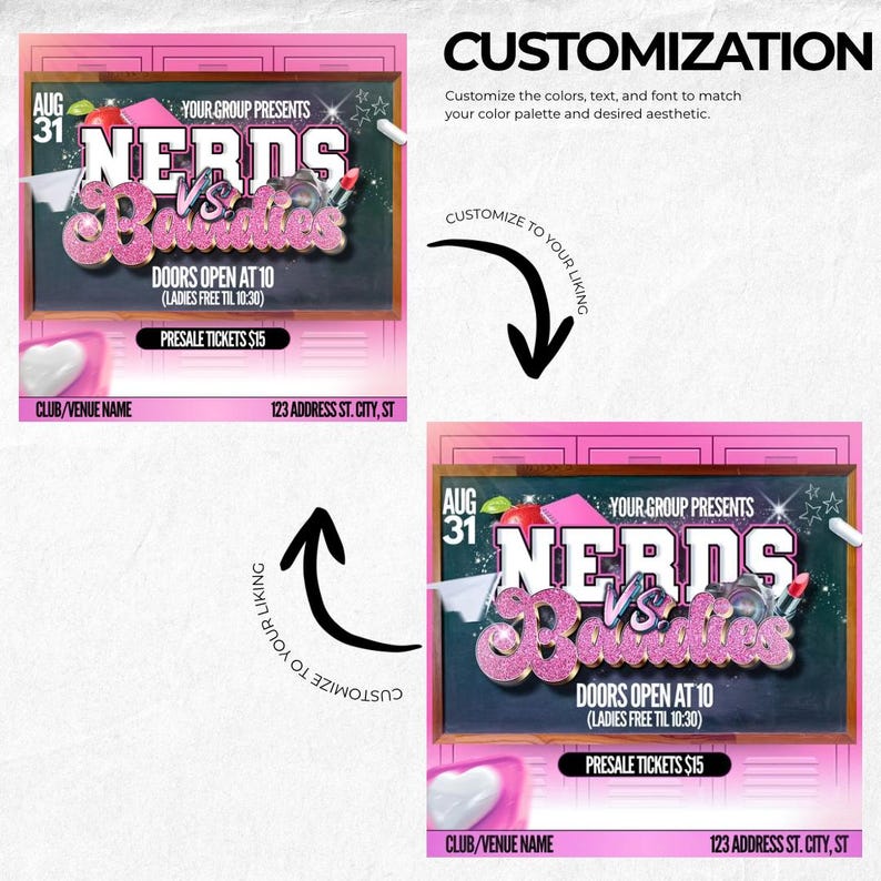 Nerds Vs. Baddies Flyer Template | Club Party Template | Editable Canva ...