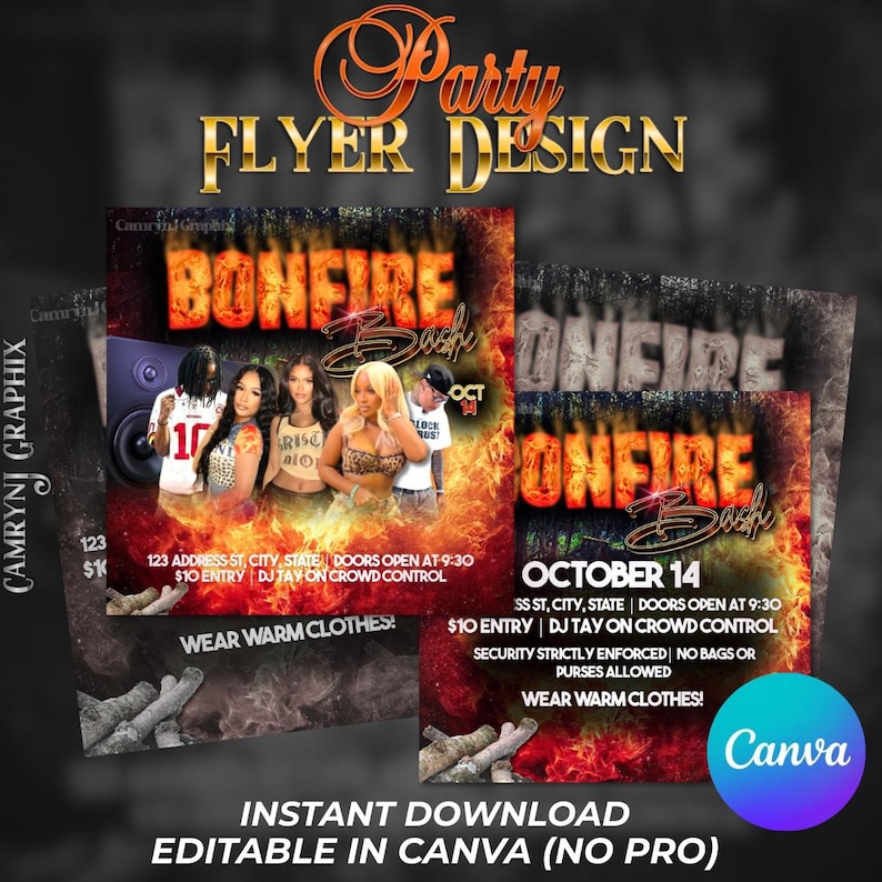 Bonfire Bash Flyer Template | Field Party Template | Editable Canva ...