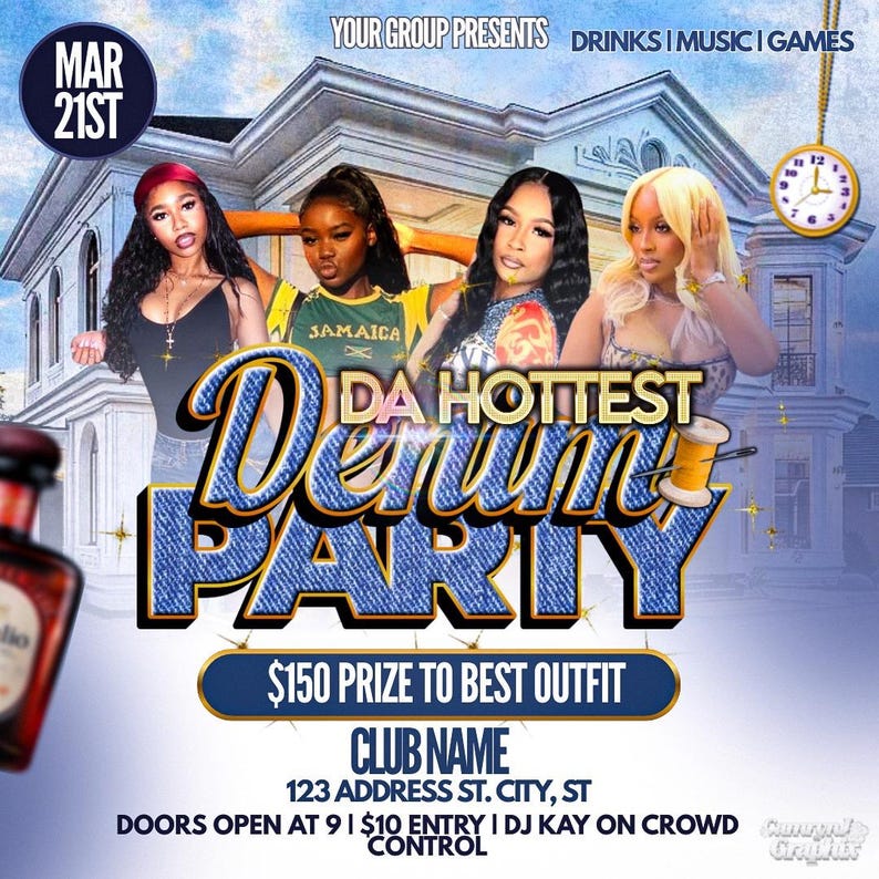 Denim Party Flyer Template | Canva Editable Design - Etsy