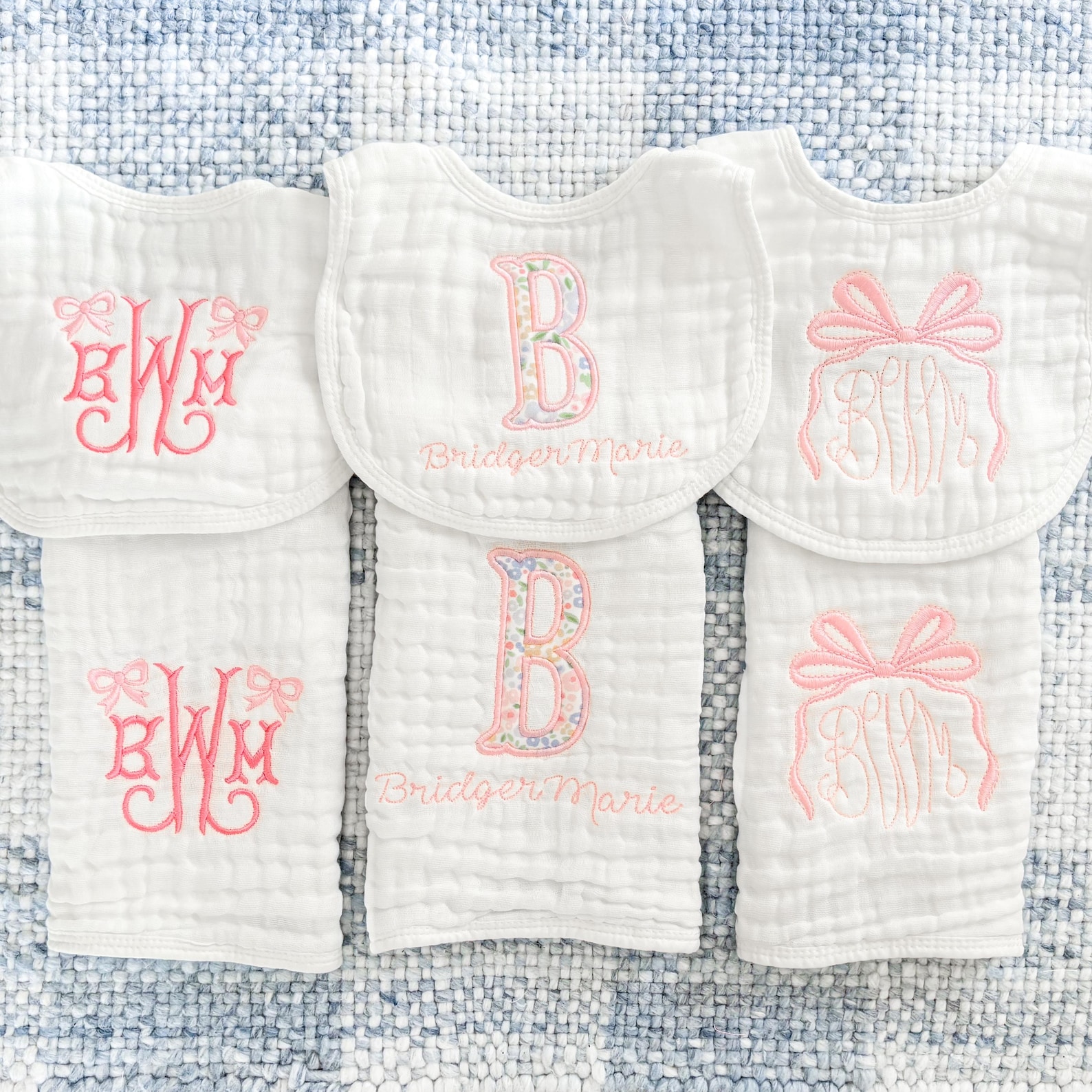 Custom Embroidered Baby Girl Muslin Bibs and Burp Cloths, Monogrammed ...