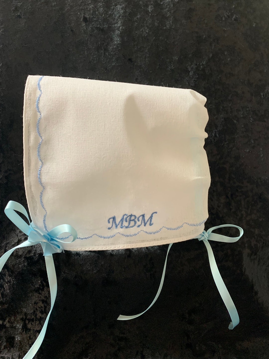 Baby Bonnet Handkerchief (blue Scalloped)magic Hanky Baptism ...