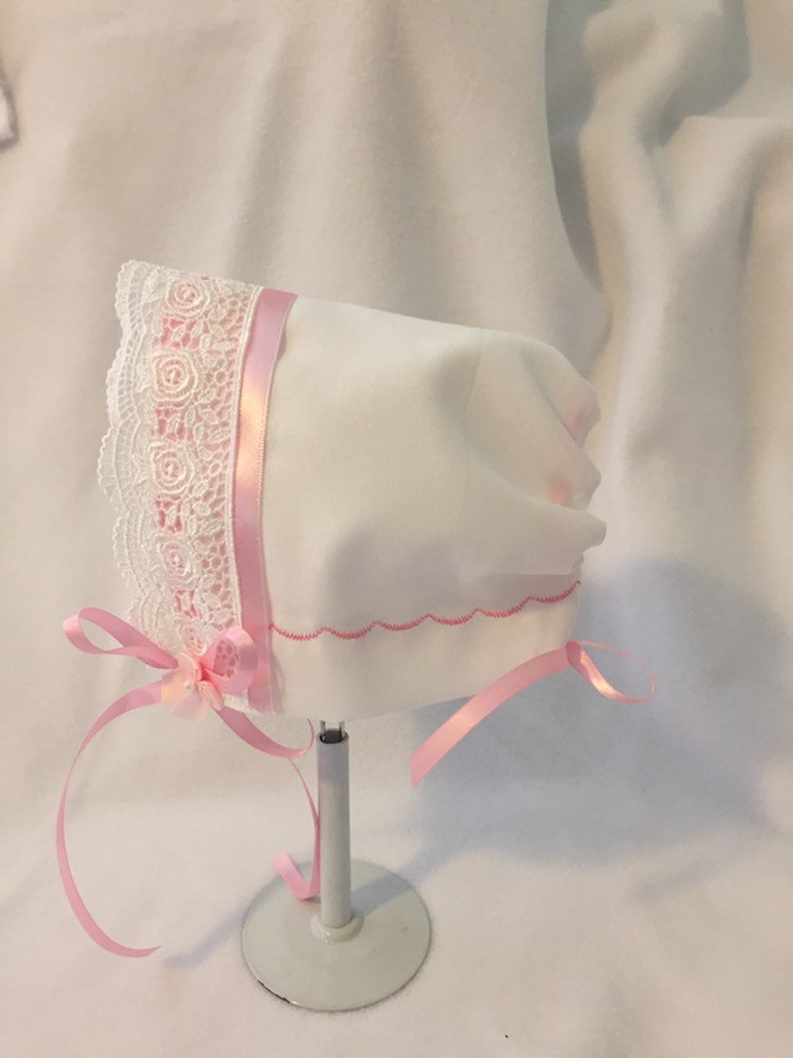 Baby Bonnet pink Fancy Lace Magic Hanky Treasured Keepsake - Etsy