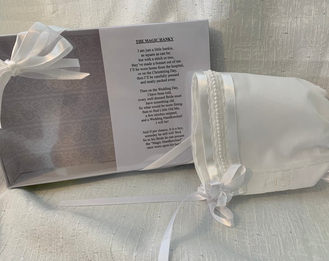 Magic Hanky Baby Bonnet, Baby Shower Gift, Christening Bonnet, Baptism ...