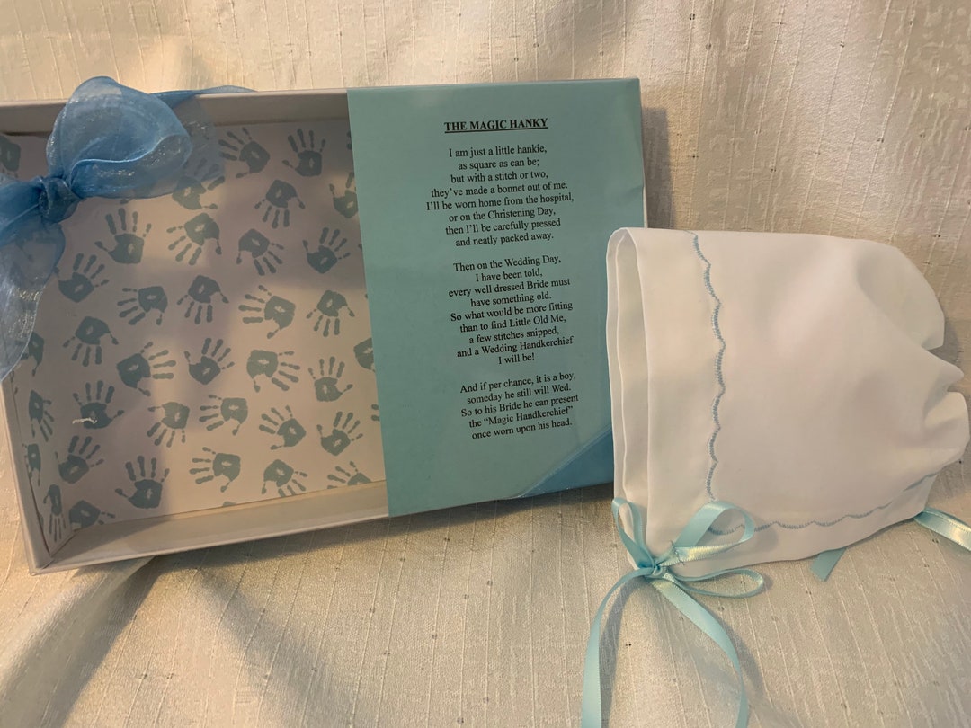 Baby Bonnet Handkerchief blue Scallopedmagic Hanky Baptism, Christening ...