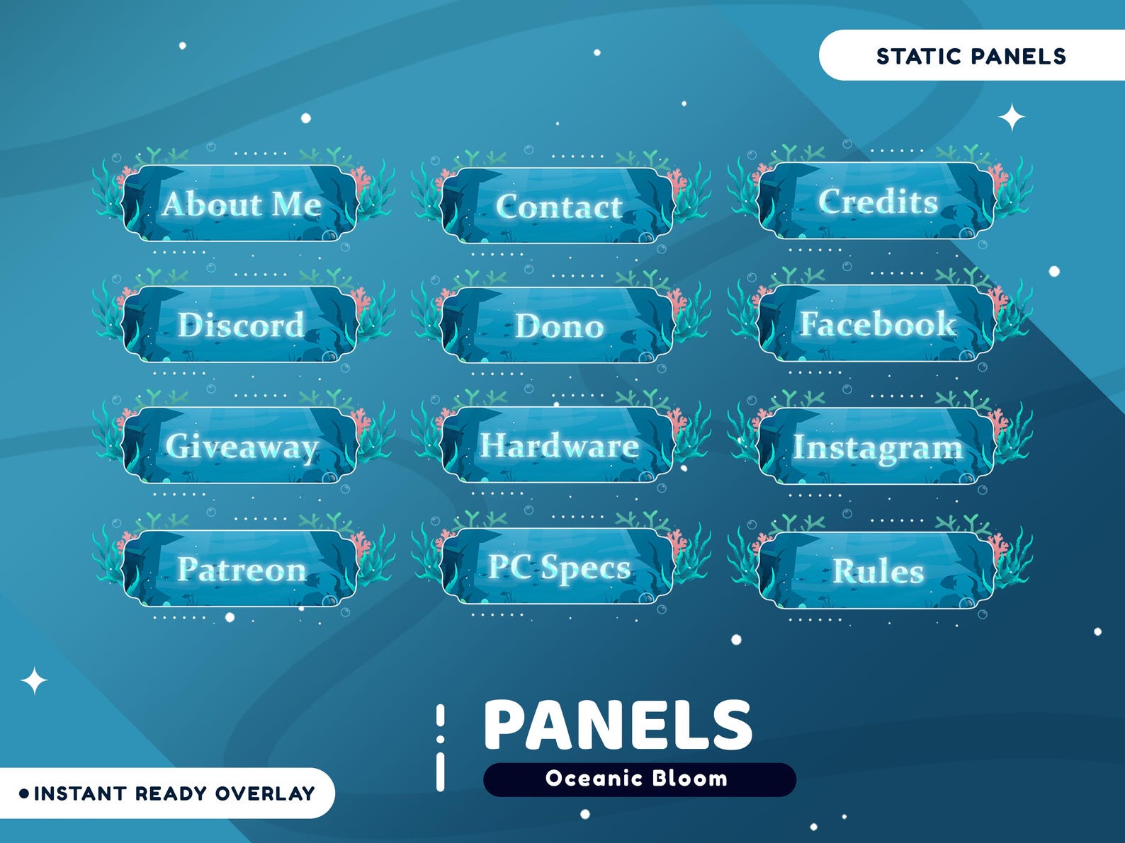 Oceanic Bloom Animated Stream Overlay Package for Twitch Bundle, Twitch ...