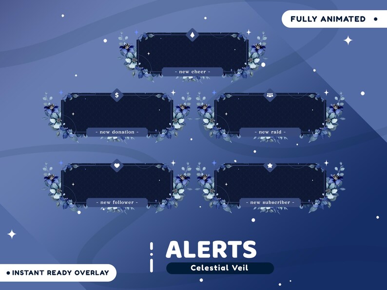 Celestial Veil Animated Stream Alert Package for Twitch Bundle, Blue ...
