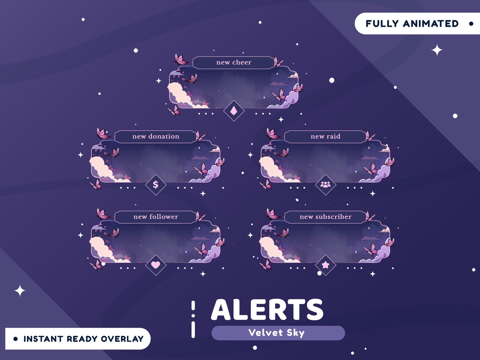 Velvet Sky Animated Stream Alert Package, Purple Pink Sky Alerts ...
