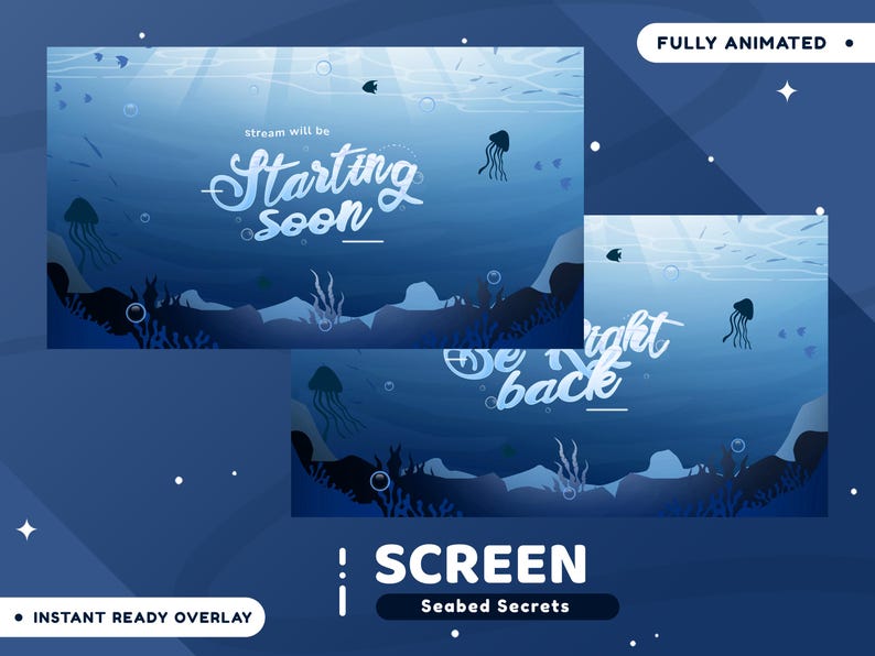 Seabed Secrets Animated Stream Overlay Package for Twitch Bundle, Blue ...
