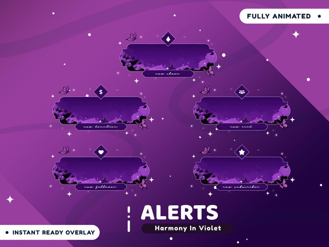 Harmony in Violet Animated Stream Alert Package for Twitch Bundle ...
