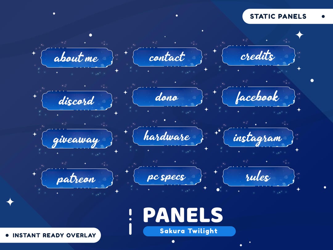Sakura Twilight Static Stream Panel Package for Twitch, Blue Sakura ...