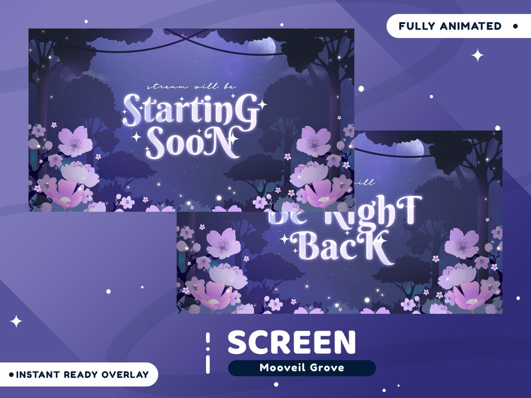 Moonveil Grove Animated Stream Screen Package for Twitch, Flower Overlay Screen, Animation ...