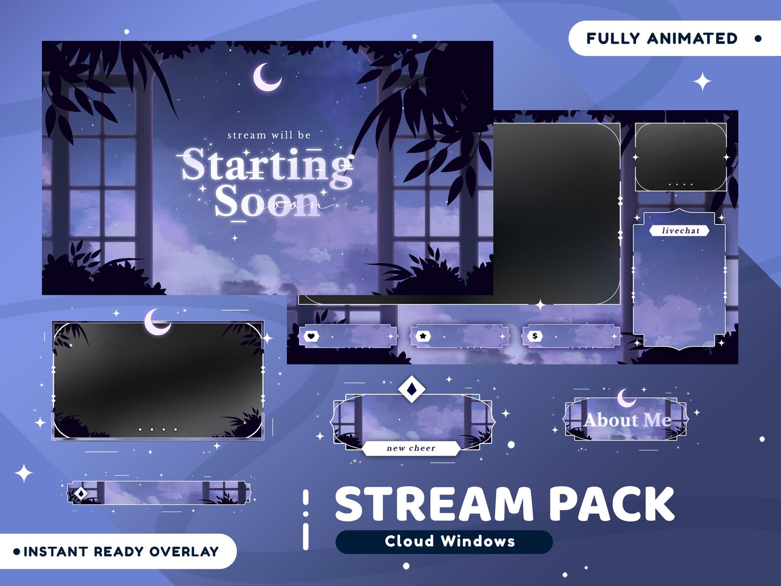 Cloud Window Animated Stream Overlay Package for Twitch Bundle ...