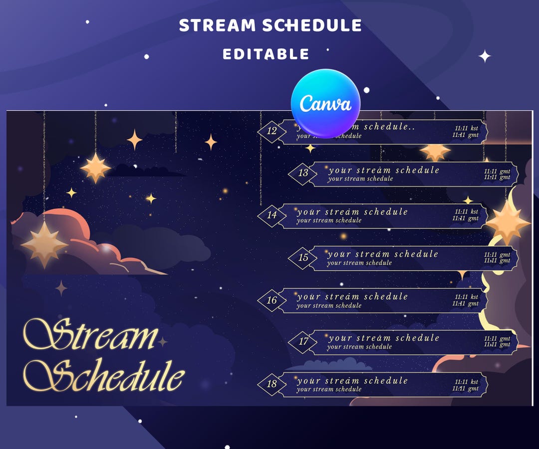 Noctyra Stream Schedule Package for Twitch, Blue and Gold Vtuber ...