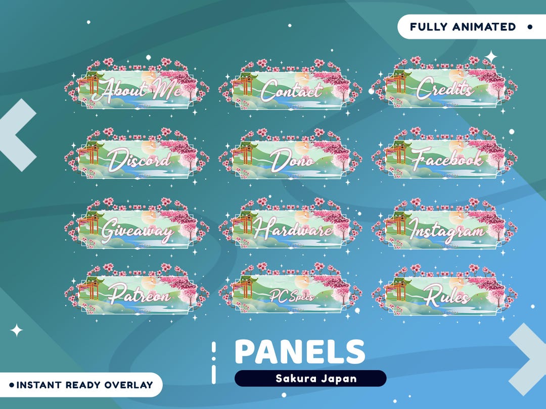 Sakura Japan Static Stream Panel Package for Twitch, Cute Panel Overlay, Twitch Vtuber Green ...