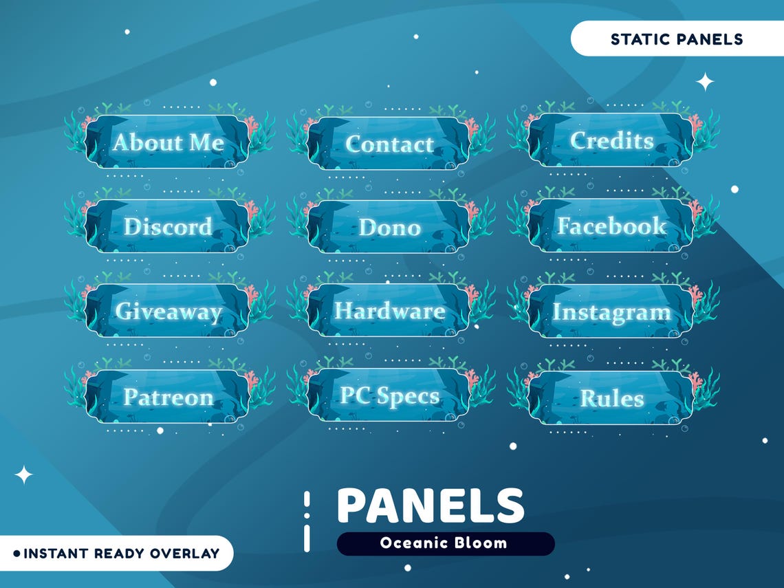 Oceanic Bloom Static Stream Panel Package for Twitch, Panel Overlay ...