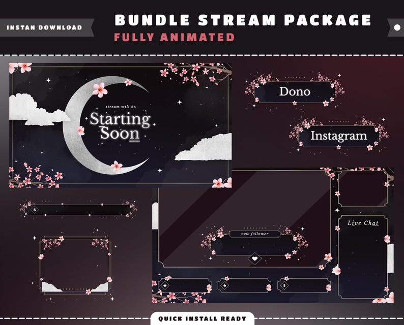 Starlit Petals Animated Stream Overlay Package for Twitch Bundle ...