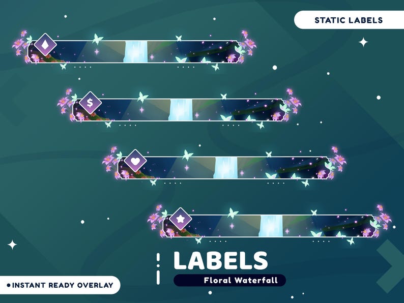 Floral Waterfall Animated Stream Overlay Package for Twitch Bundle ...