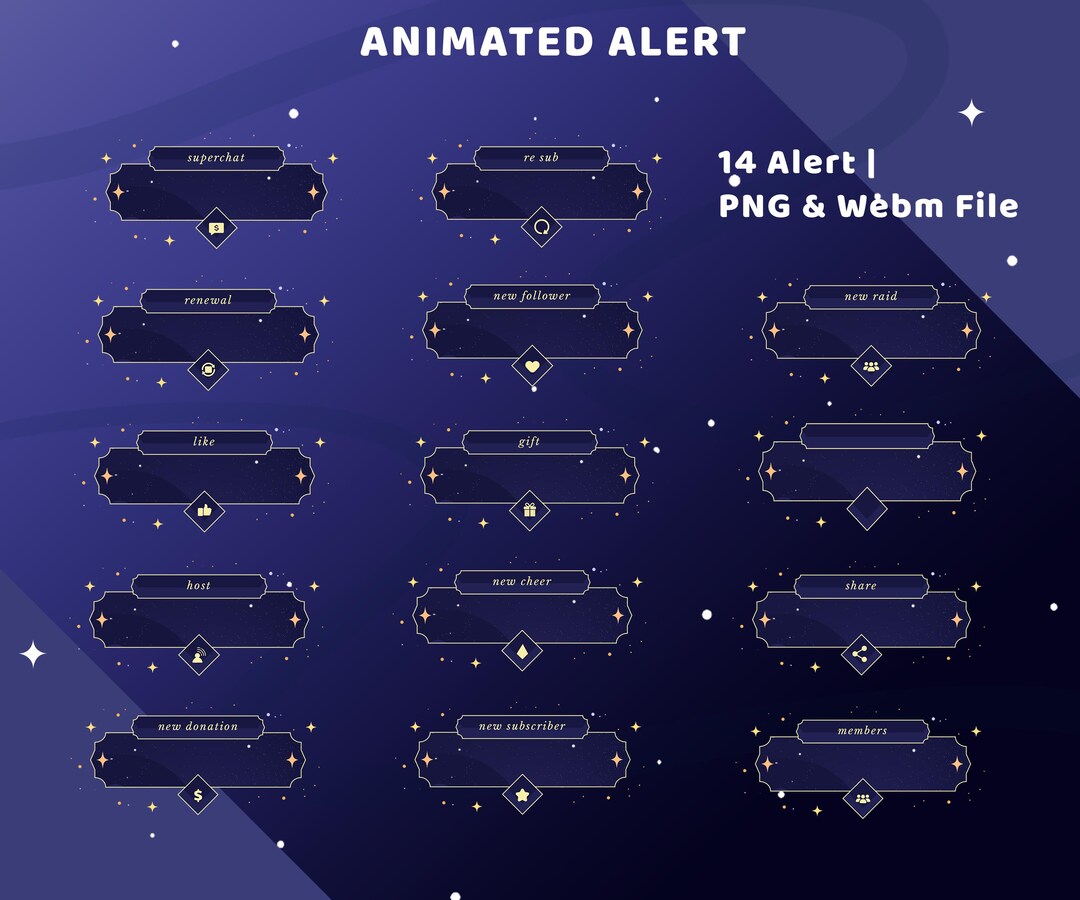 Noctyra Animated Stream Alert Package for Twitch Bundle, Blue and Gold ...