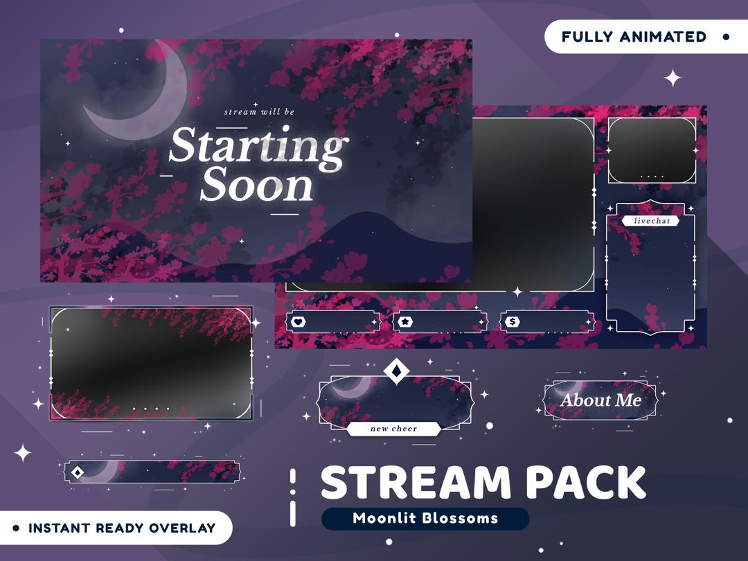 Moonlit Blossoms Animated Stream Overlay Package for Twitch Bundle ...