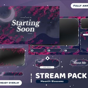 Moonlit Blossoms Animated Stream Overlay Package for Twitch Bundle ...