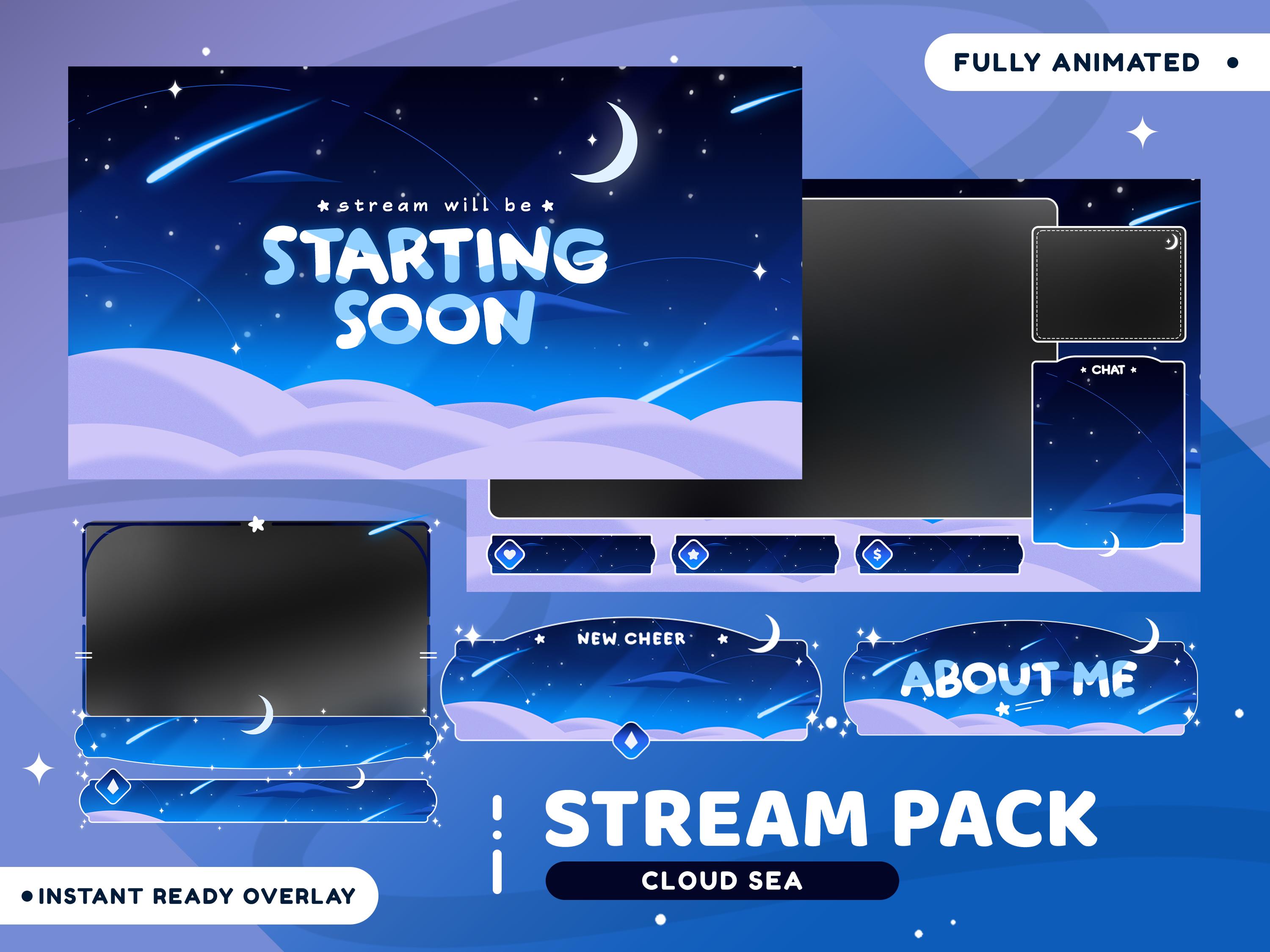 Cloud Sea Animated Stream Overlay Package for Twitch Bundle, Twitch ...