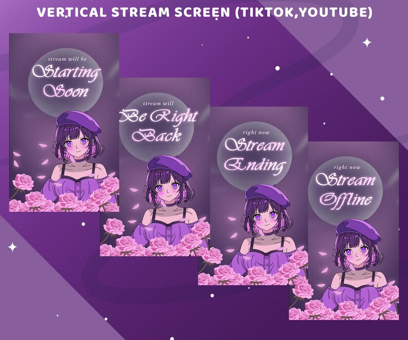 Midnight Roses Animated Stream Package for Tiktok, Vertical Overlay ...